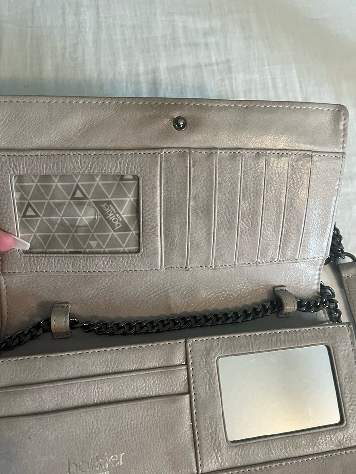 Botkier Gray Leather Crossbody Bag/wallet Gun Metal Gray Chain! | eBay