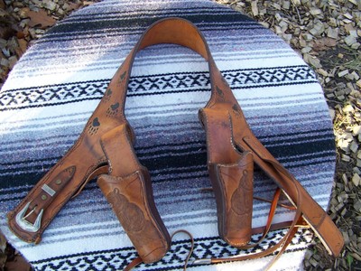 VINTAGE WESTERN DOUBLE HOLSTER LEATHER COWBOY FAST DRAW SASS RIG ...