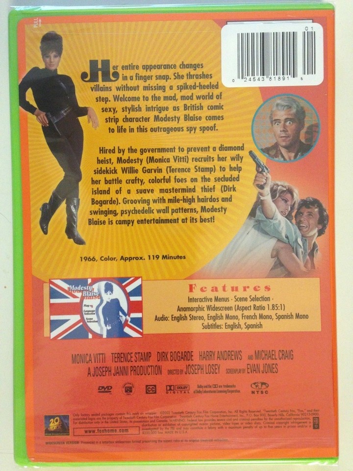 Modesty Blaise (DVD, 2002)(NEW) Monica Vitti, Terence Stamp 24543042754 ...