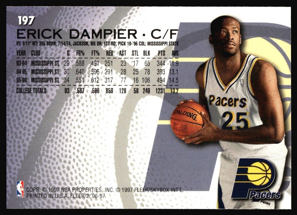 1996-97 Fleer Erick Dampier Rookie #197 Indiana Pacers | eBay