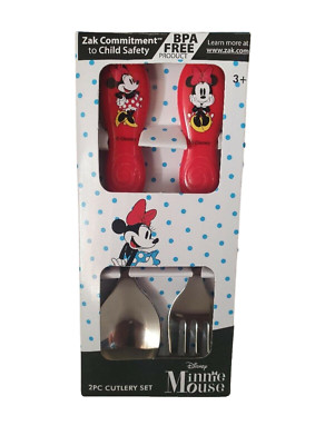 DISNEY MINNIE MOUSE 2PCE STAINLESS STEEL EASY GRIP FLATWARE CUTLERY SET ...