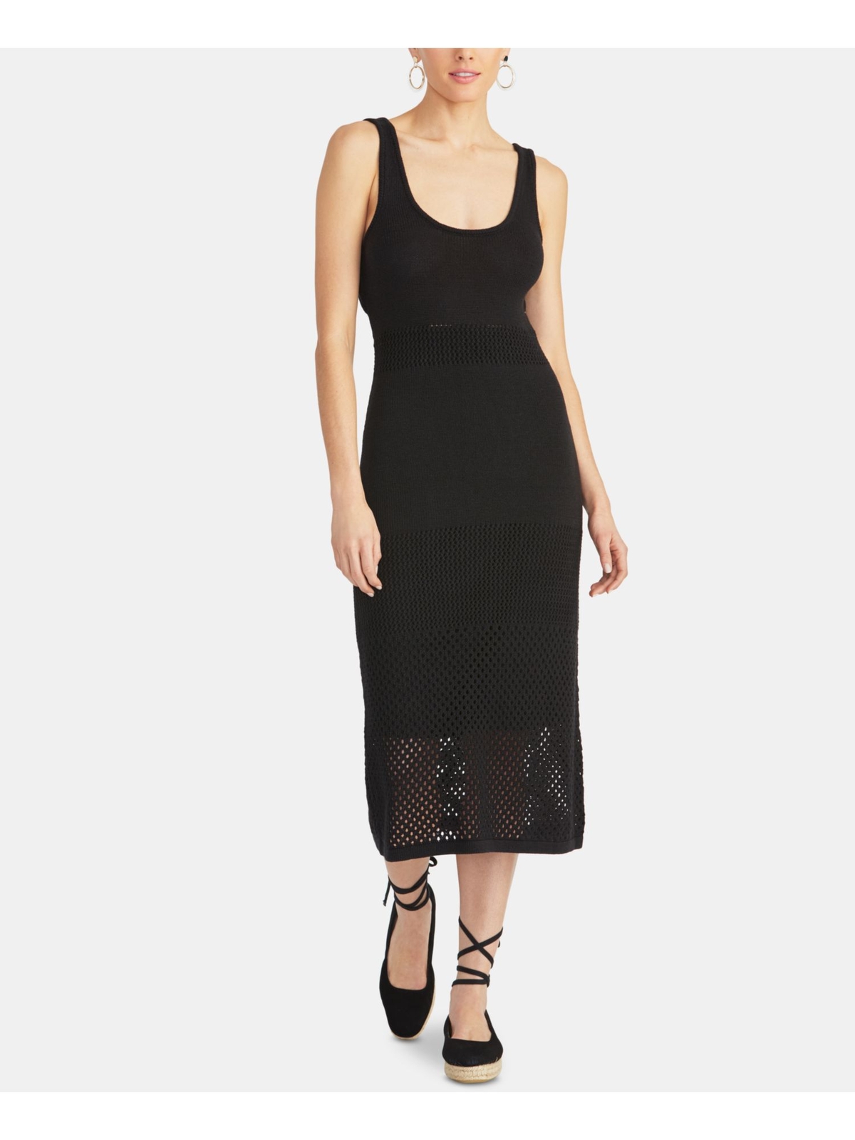 Rachel Roy Womens Black Sleeveless Scoop Neck Tea Length Sheath Dress