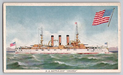 USS Navy Battleship Virginia Vtg Postcard Prudential Insurance Ad 1910s ...