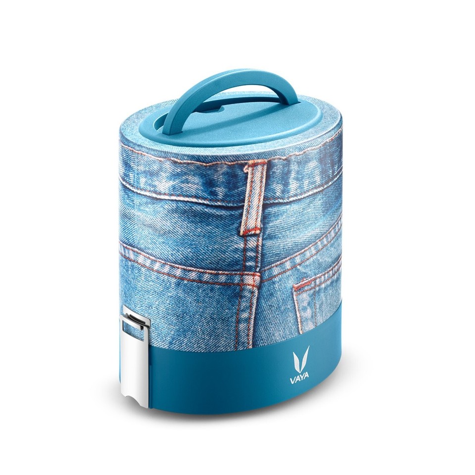 Copper-Finished Stainless Steel Lunch Box, 1000 ml, 3 Containers, Denim ...