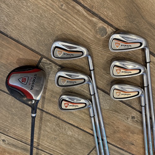 STRATA PLUS 6-9 Iron, PW, SW & 3 Wood Gold Club Set Steel Shaft Right ...