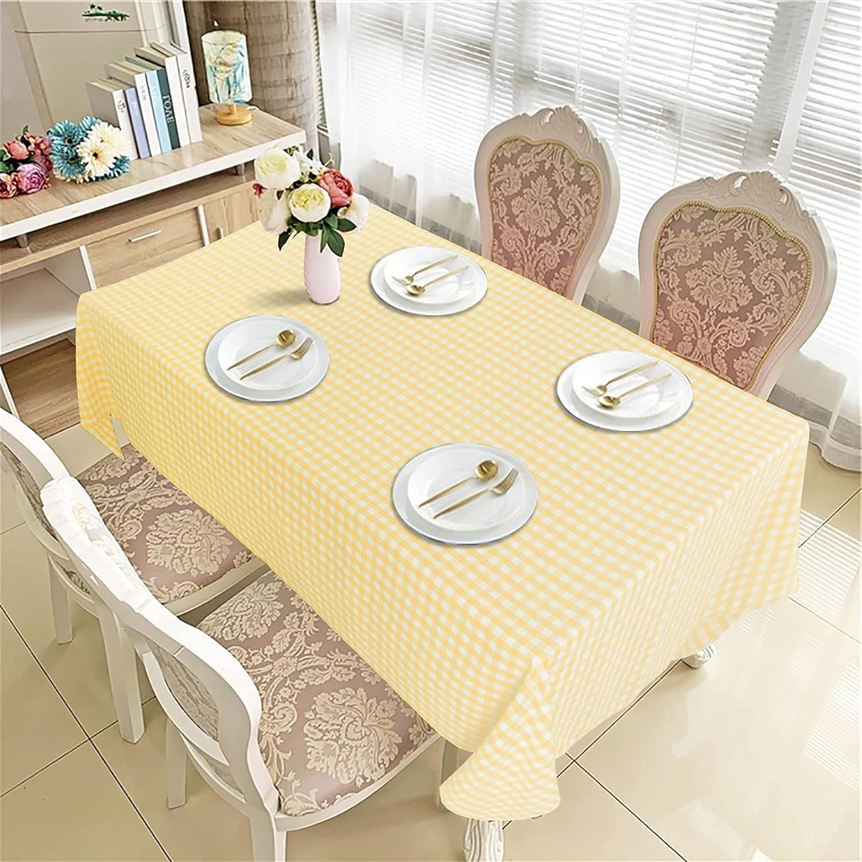 Yellow Checkered Tablecloth Rectangle 56X84In Checked Table Clothes for ...