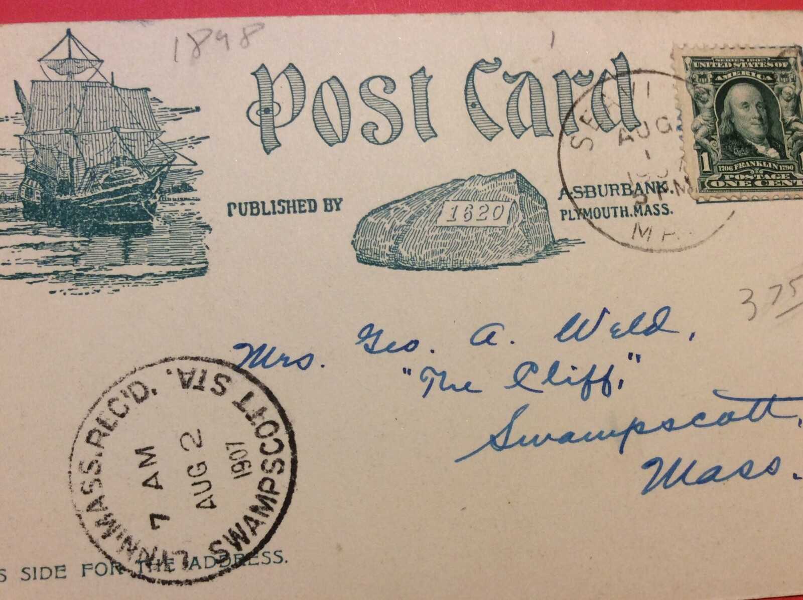 Vintage Post Card with U.S. 1 cent B. Franklin Stamp series 1902 | eBay