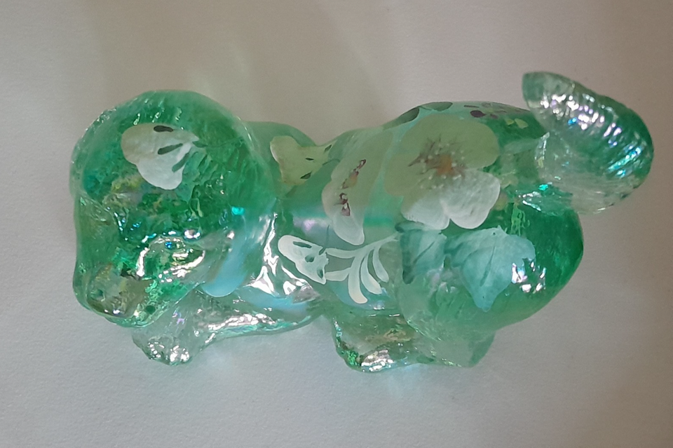 C Curry Fenton Green Glass Dog Hand Painted Signed | eBay UK
