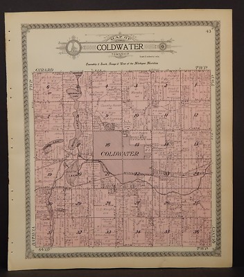 Michigan Branch County Map Coldwater Township 1915 L24#16 | eBay