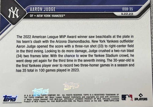 2023 Topps NOW ODB-35 Aaron Judge Bonus Card 3 HRs in 2nd Game - Free ...