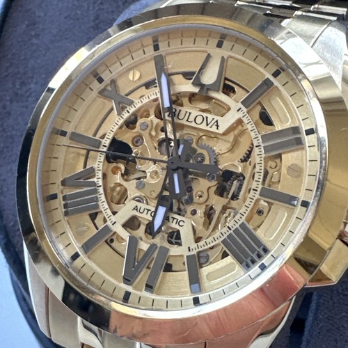 Bulova Sutton Automatic Gold Skeleton Dial Men's Watch 97A162 ...