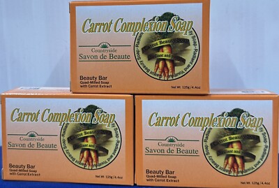 3-PACKS CARROT COMPLEXION SOAP BEAUTY BAR WITH CARROT OIL 4oz / 125g ...
