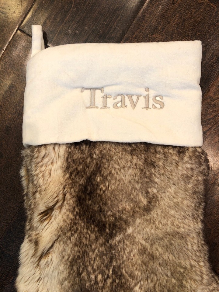NWOT Pottery Barn Caramel Ombré Faux Fur Velvet Christmas Stocking Mono ...