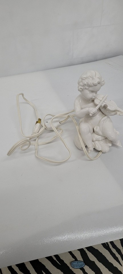 Vintage porcelain angel night light figurine violin petite cherub art ...