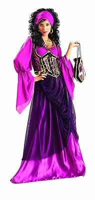 Gypsy/Wench Costume 4 Piece Deluxe Purple Dress Vest Headpiece & Purse ...
