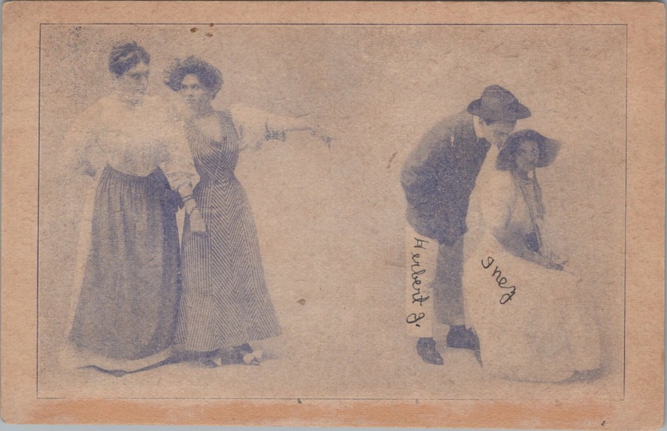 Funny Comical Two Lovers Being Scorned Posted Divided Back Vintage Post ...