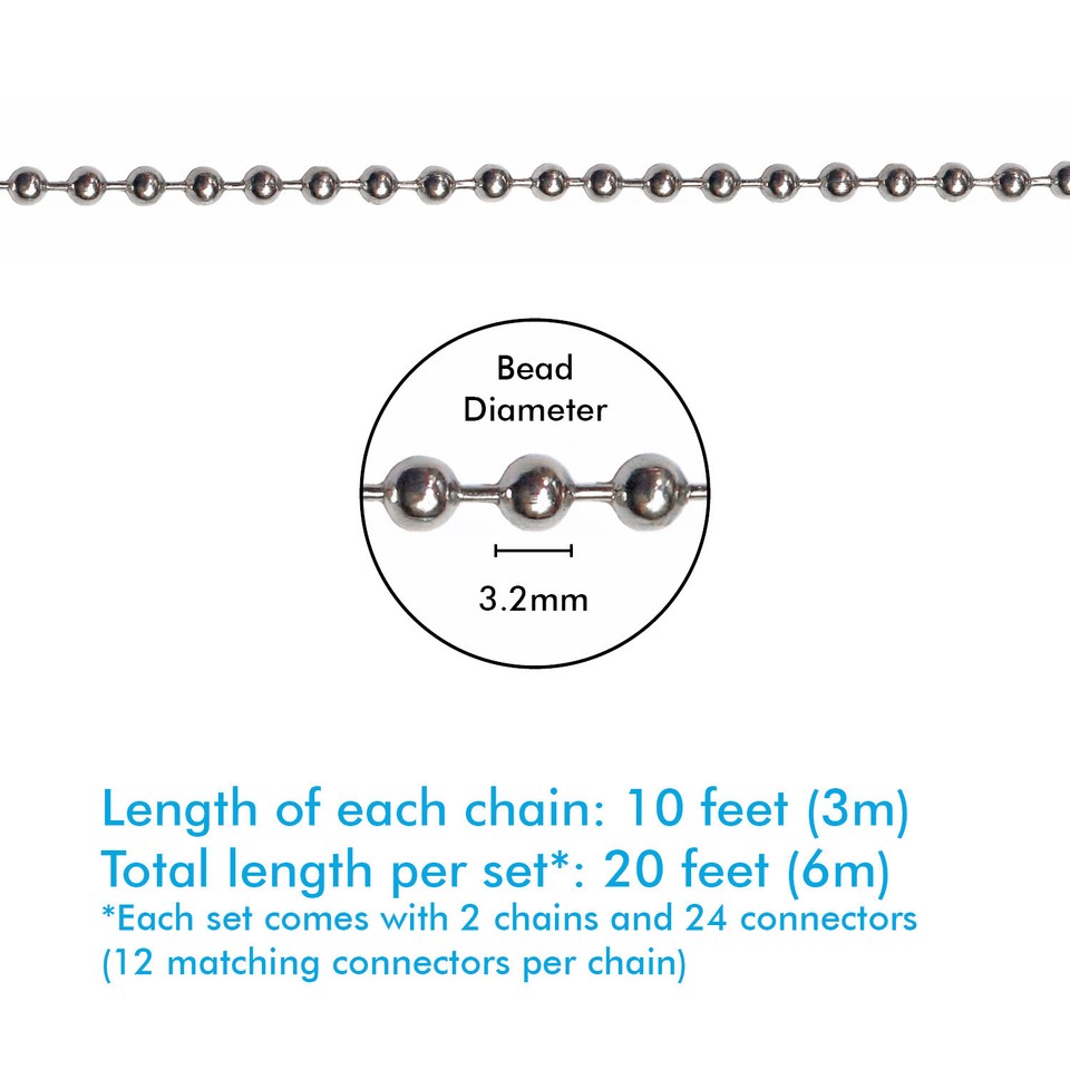 2pack Beaded Pull Chain Extension with Connector 10 Feet Beaded Roller ...