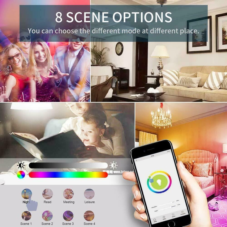 2Pack Wifi Smart Multi-Color LED Lamp Bulb Works With Alexa And Google ...