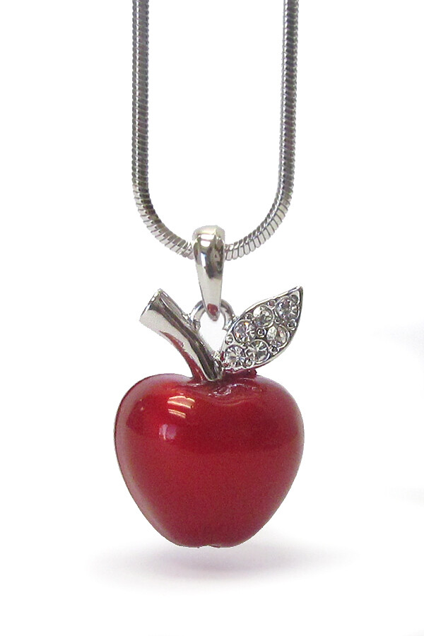 NEW CRYSTAL 3D RED APPLE PENDANT NECKLACE WHITE GOLD PLATED | eBay