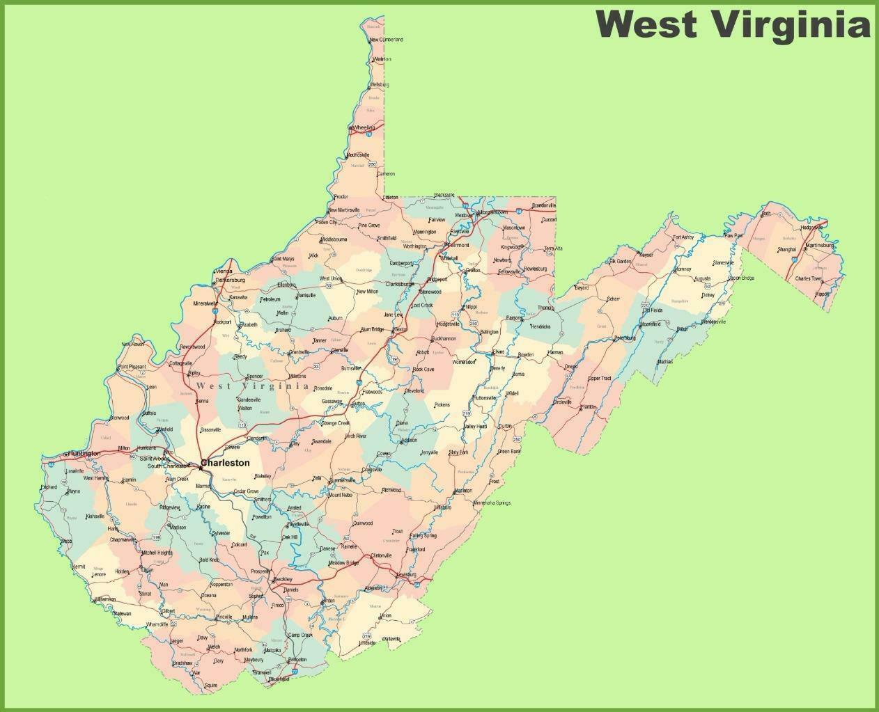WEST VIRGINIA STATE ROAD MAP GLOSSY POSTER PICTURE PHOTO BANNER highway ...