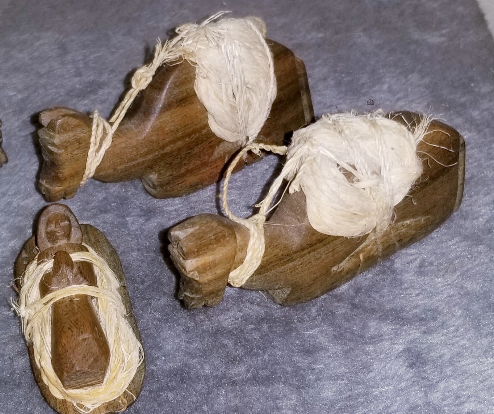 Hand Carved Wood with applied Twine 7 Piece Nativity Figurines | eBay