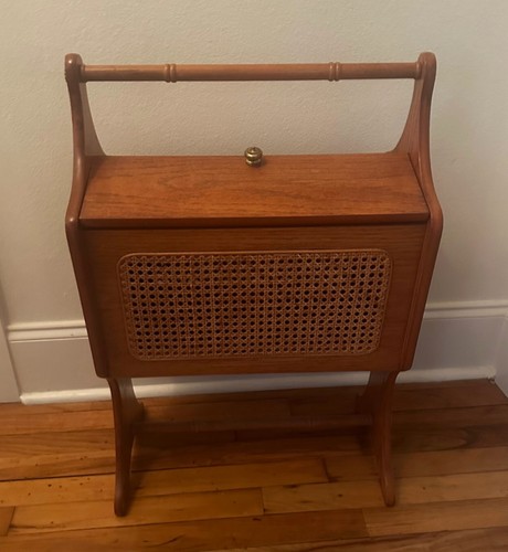 Vintage Wooden Cane Front Knitting Sewing Storage Cabinet Stand Box, 28 ...