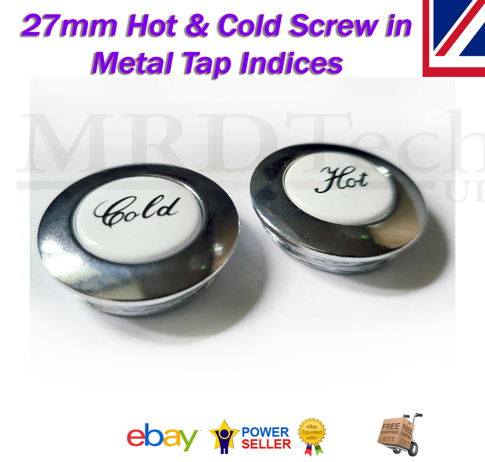 Replacement Large 27mm Hot & Cold Screw In Metal Tap Indices - Chrome ...