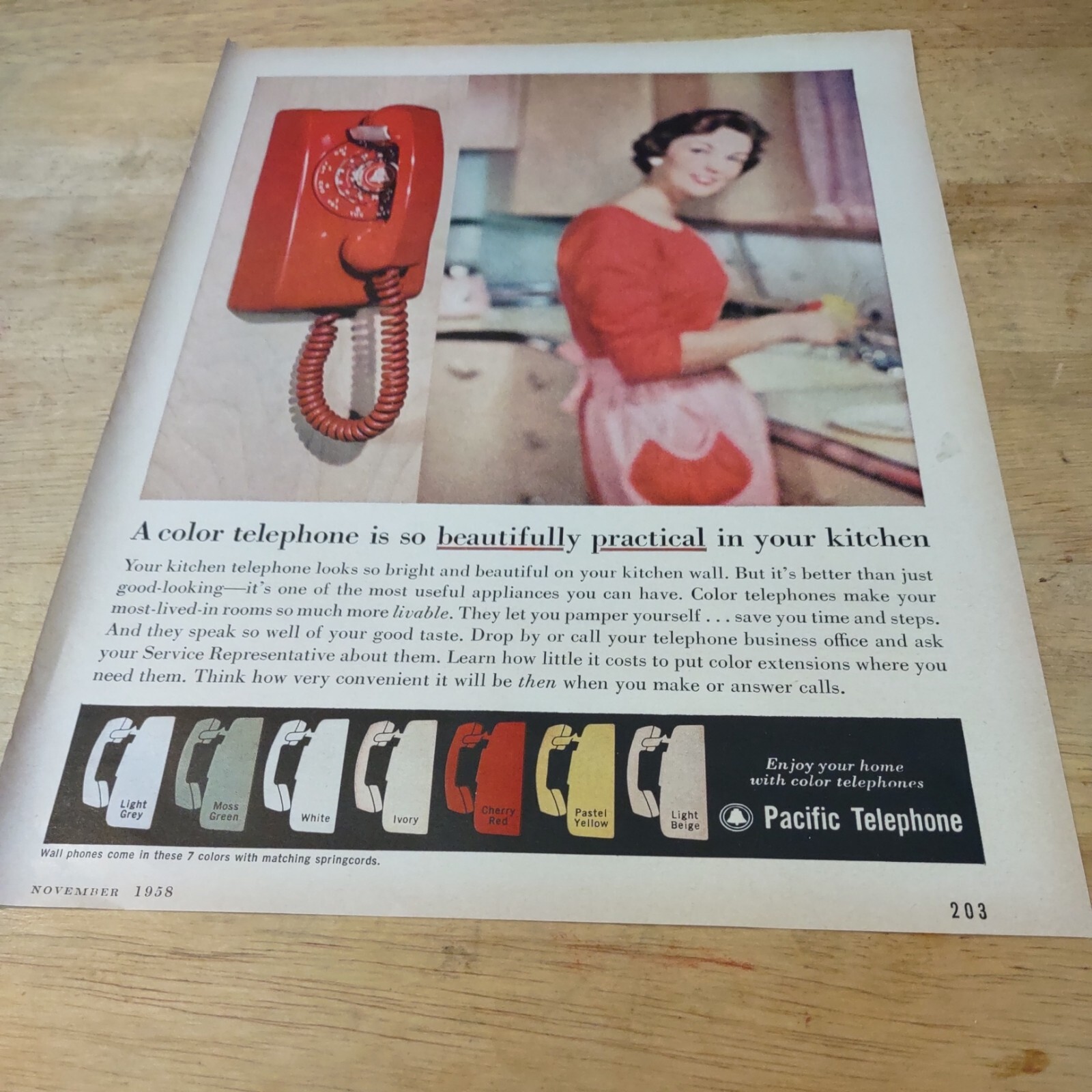1958 Pacific Telephone Pick Your Color For The Kitchen Magazine Ad | eBay