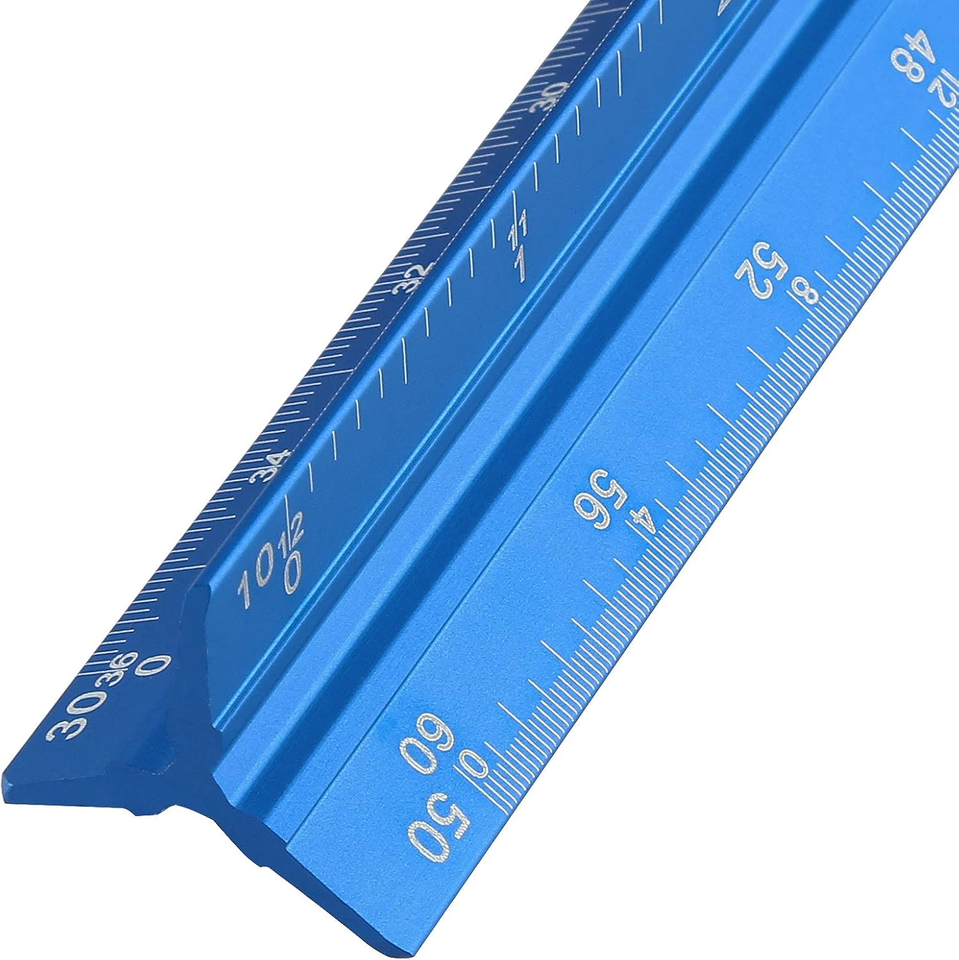 Engineer Scale Ruler 12 Inch, Aluminum Laser-Etched Triangular Drafting ...
