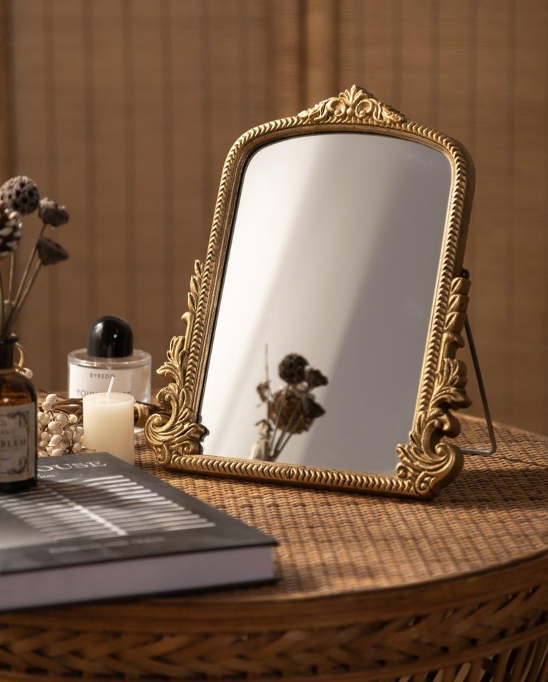 Small Vintage Vanity Makeup Desk Mirror Antique Traditional Chic Arch ...