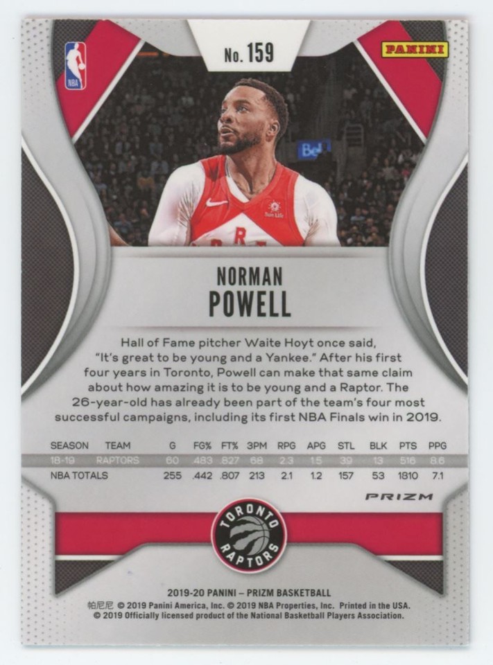 2019-20 Panini Prizm Red White Blue Norman Powell Toronto Raptors #159 ...