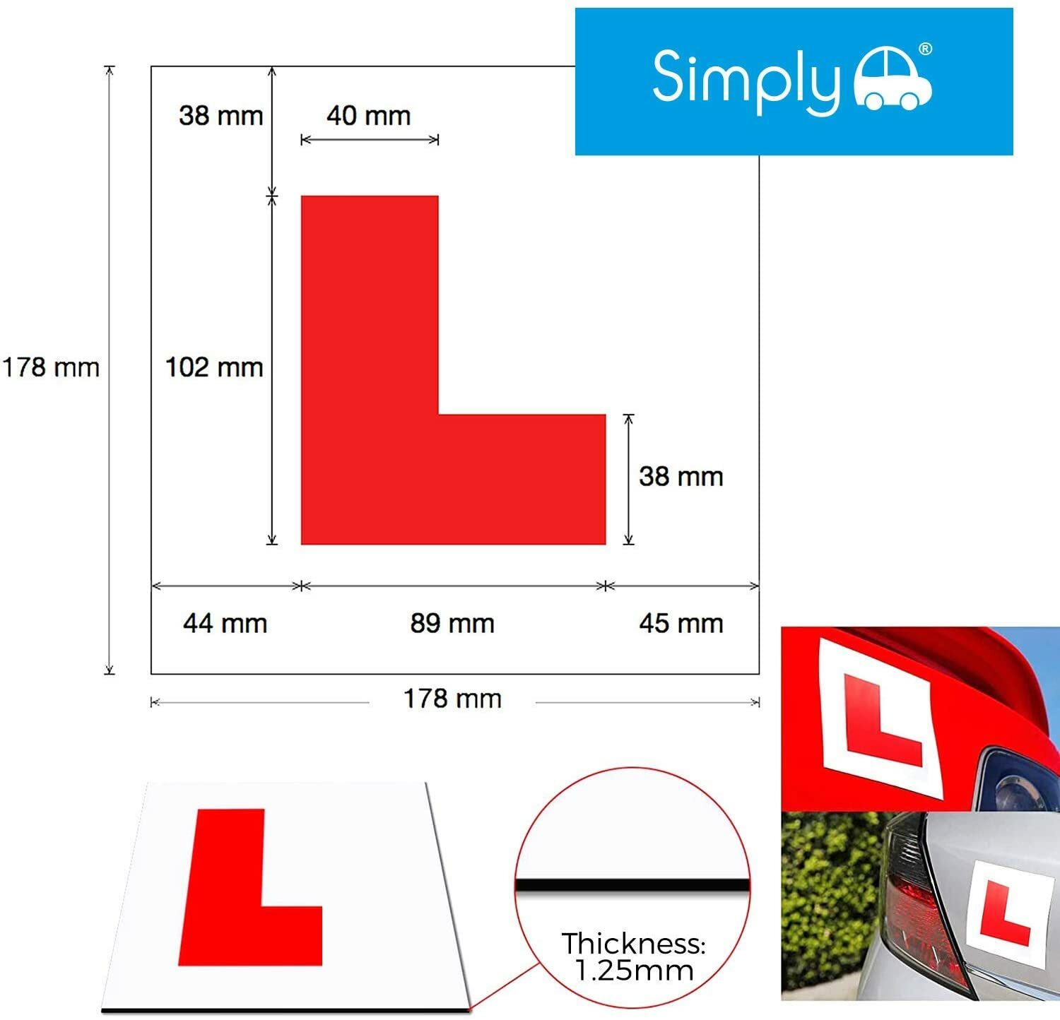 L Plates for Learning Drivers Easy on off 2 x Red Fully Magnetic ...