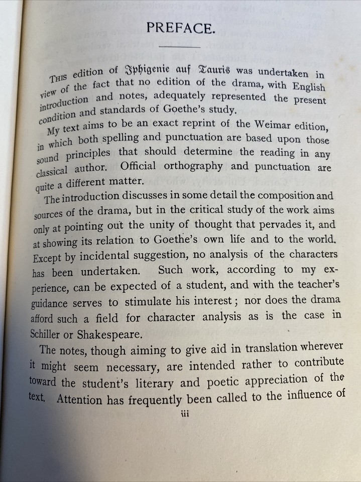 1896 Antique Book Goethe Iphigenie Rhoades ab2 | eBay