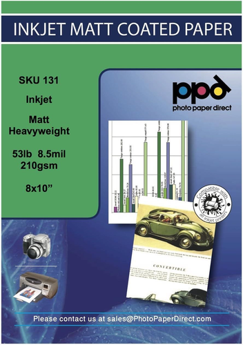 PPD 50 Sheets Inkjet Matte Photo Paper Heavyweight 8x10 53lbs. 210gsm ...
