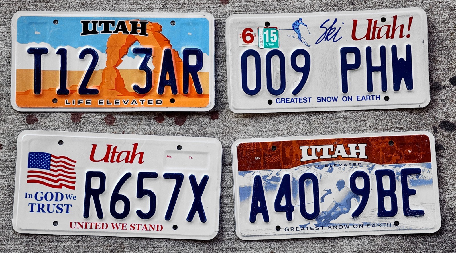 Bulk Lot: 4 [Four] different Utah License Plates Arches Park, Skier, In ...