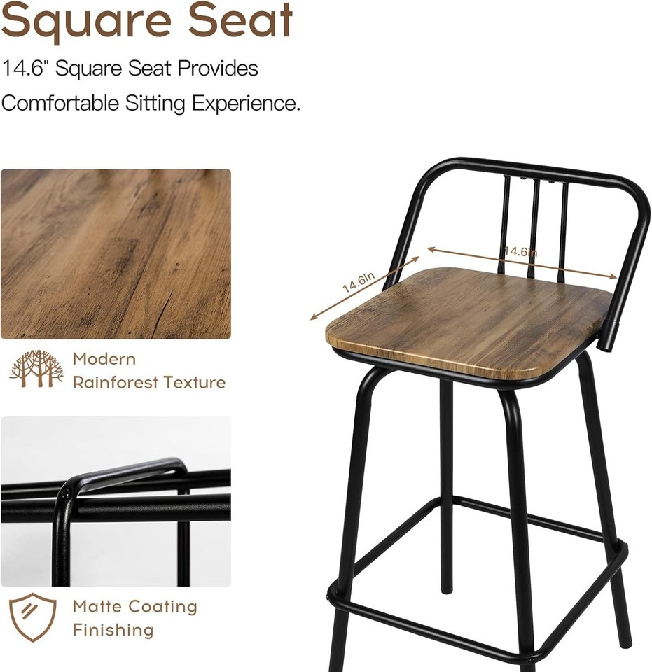 Set of 2 Swivel Counter Bar Stools with Low Backrest Kitchen Island ...