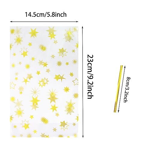 Gold Star Printed Cellophane Bags Clear Plastic Candy Goodie Cookie ...