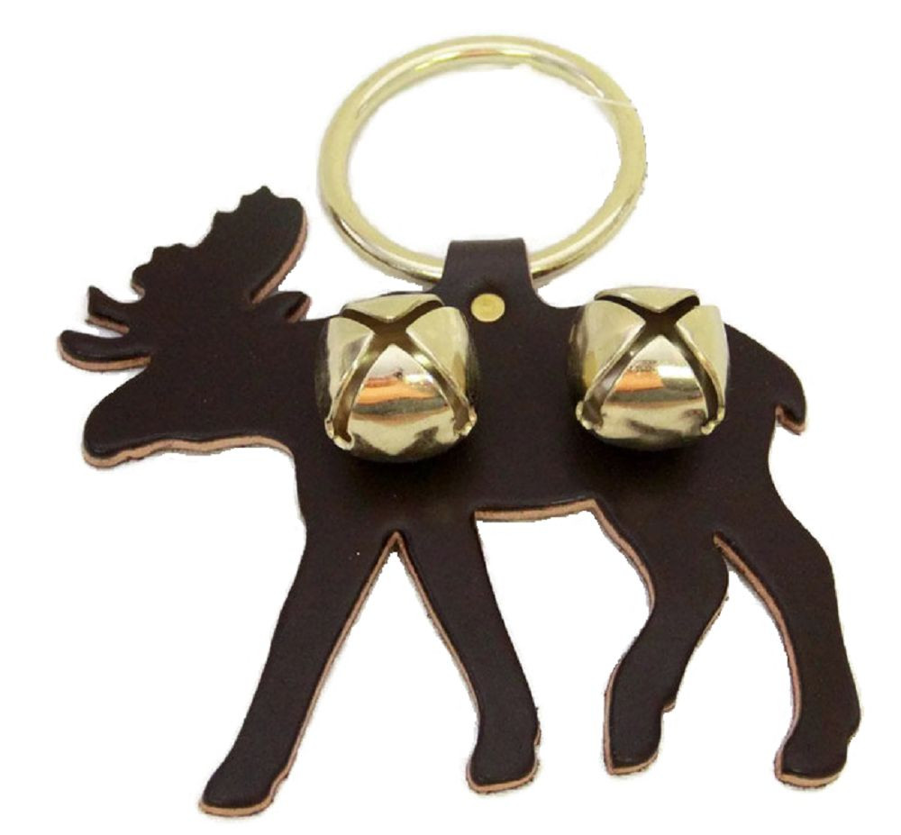 DARK BROWN MOOSE DOOR CHIME - LEATHER w/ SLEIGH BELLS - Amish Handmade ...
