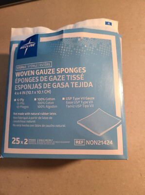 *50-Pack* Medline Sterile 100% Cotton Woven Gauze Sponges 12 Ply ...