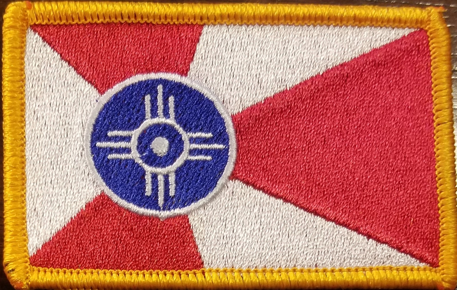 Wichita Kansas Flag Patch Iron-On Tactical Travel Emblem Gold Border | eBay