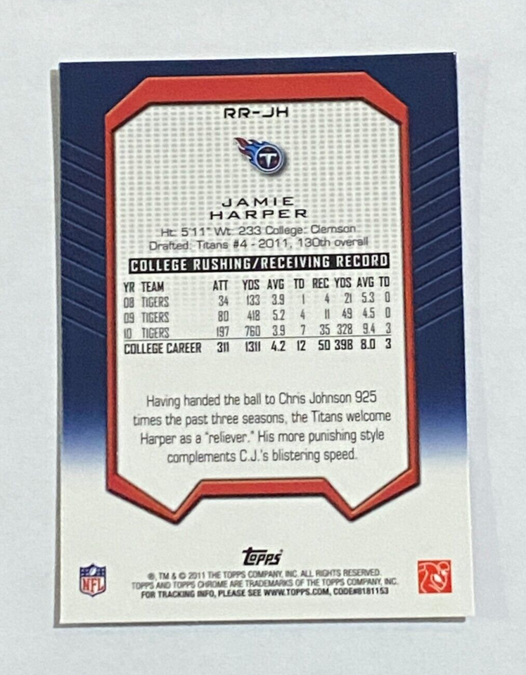 2011 Topps Chrome Rookie Recognition RR-JH Jaime Harper Tennessee ...