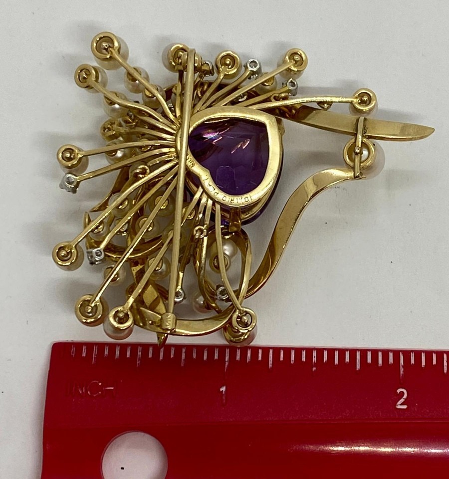 Ruser 14k Yellow Gold Amethyst Pearl Diamond Accent Brooch Pin R74 | eBay