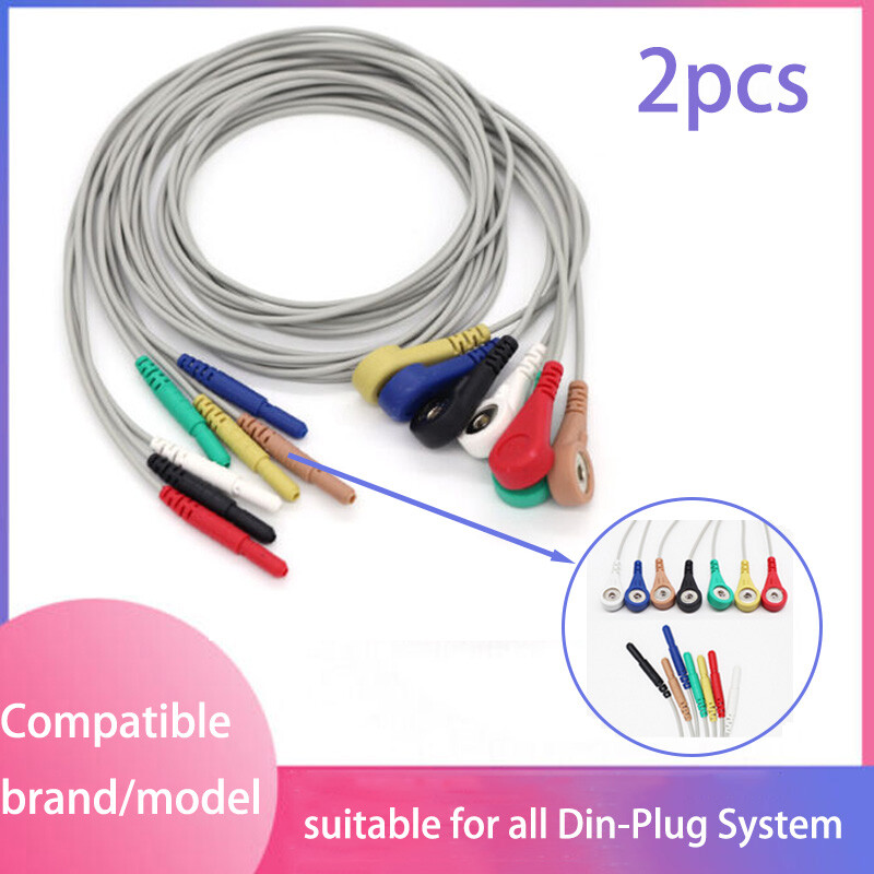 2Pc 7-lead Snap-In Din1.5mm ECG Cable AHA Lead Wire Compatible 3ft-fast ...