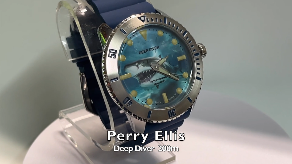 MOD NEW Perry Ellis 46mm Deep Diver Men's Watch Blue Silver PEW02002-03 ...