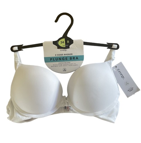 Womens George Asda Padded Bra Maximise 2 sizes bigger 34B WHITE push up ...