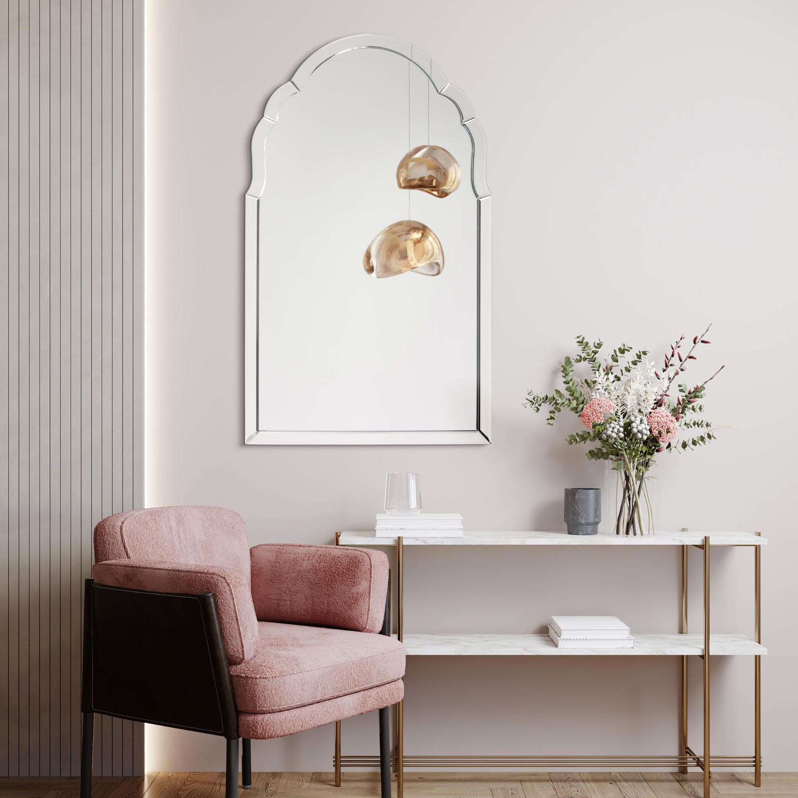 Elegant Arch Wall Mirror, for Vanity, Bathroom, 1"-Beveled Center ...