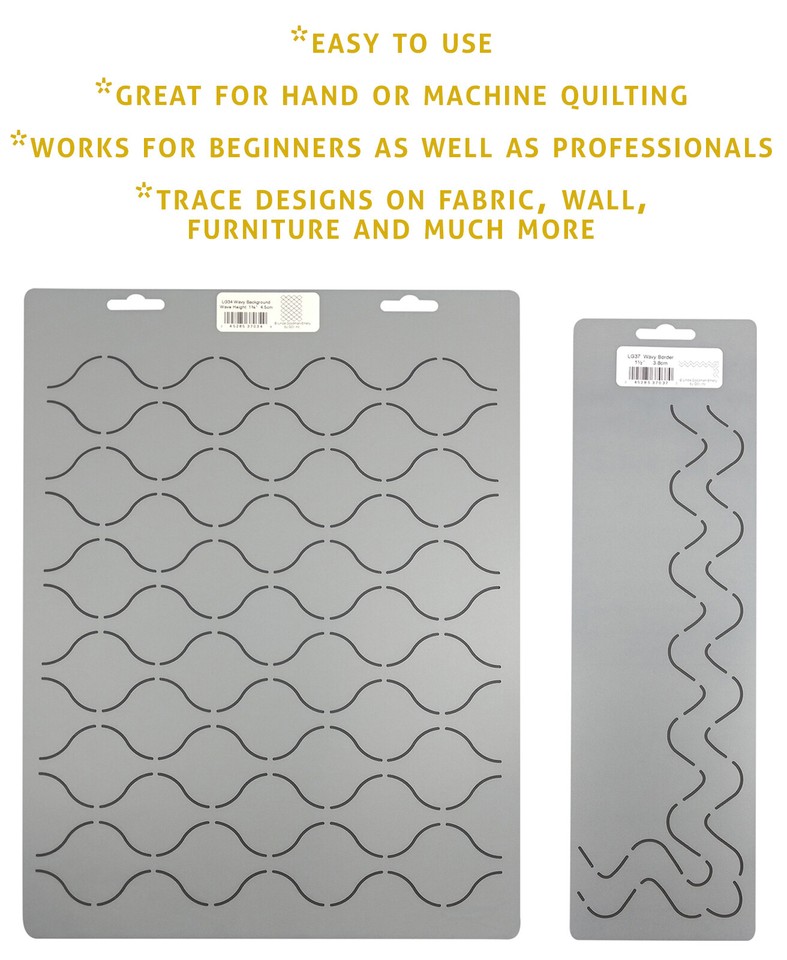 2 Quilting Stencils Wave Border Stencil Wavy Grid Quilt Pattern Stipple ...