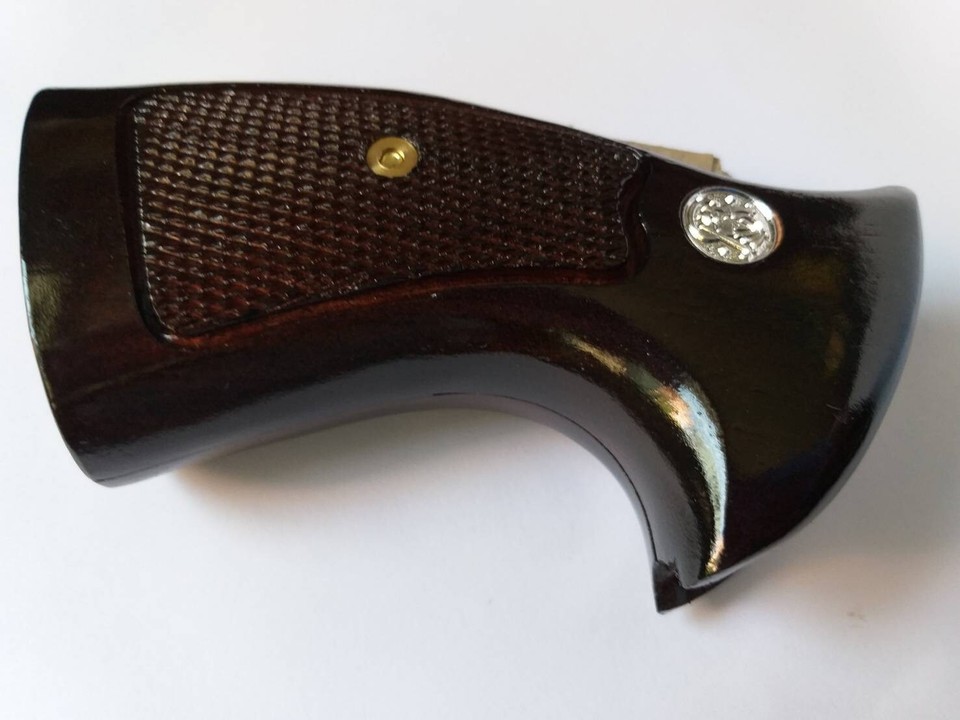 S & W K/L Frame Round Butt Grips Brown Checkered Handmade Beautiful ...