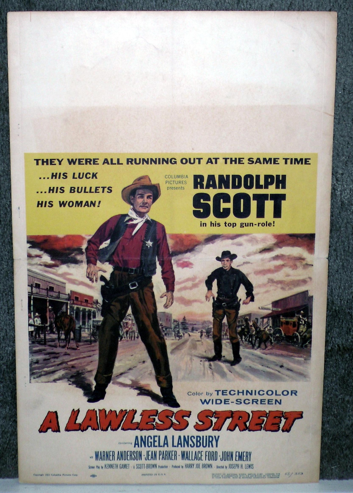 A LAWLESS STREET original 1955 movie poster RANDOLPH SCOTT/MICHAEL PATE ...