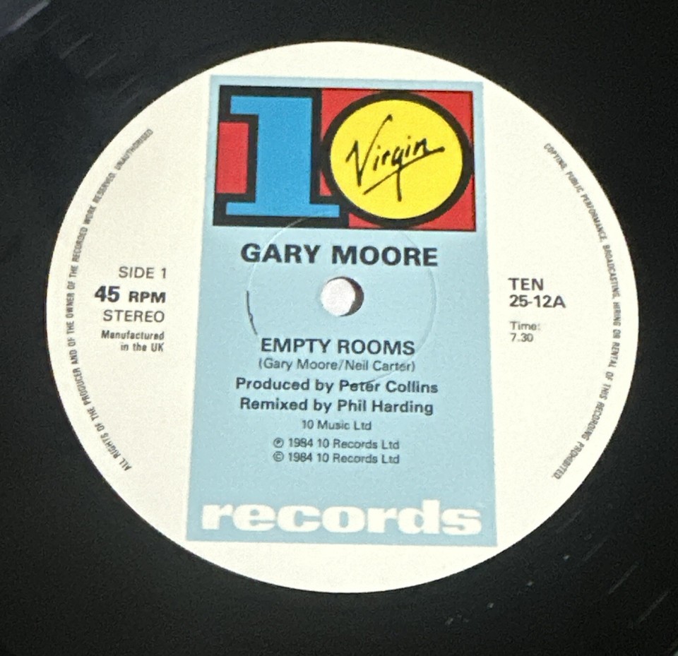 Gary Moore - Empty Rooms 12” vinyl single stereo Rock EX / EX Condition ...